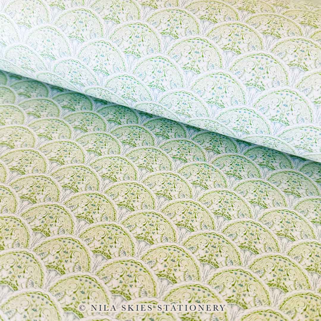 Scalloped Green Elephants Wrapping Paper Sheet – Nila Skies Stationery